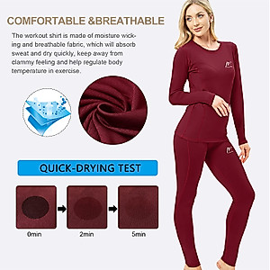 MeetHoo Women's Thermal Winter Warm Base Layer Compression Sets Fleece Lined Long Johns Underwear, Red, XX-Large