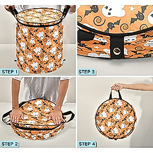 Ghost Happy Halloween Bat Pop Up Laundry Hamper with Lid Foldable Storage Basket Collapsible Laundry Bag for Camping Hotel Dormitory