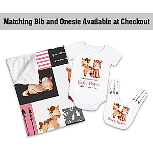 Ruby Star Personalized Baby Blanket for Girl, Cozy Plush Fleece Blanket, Custom Baby Name, Includes Baby Onesie and BIB, Bankets for Kid (Horse Woodland) Full