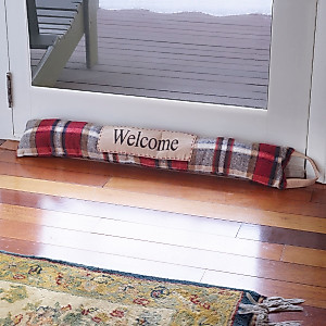 Elements 34.65x5.12x3.15 Inch Red Plaid Welcome Fabric Draft Stopper