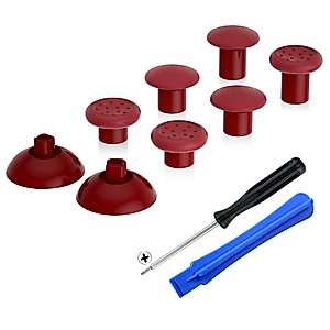 eXtremeRate ThumbsGear Interchangeable Ergonomic Thumbstick for PS5 Controller, for PS4 All Model Controller - 3 Height Domed and Concave Grips Adjustable Joystick - Carmine Red