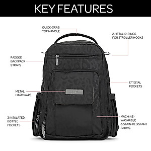 JuJuBe Diaper Bag, Travel Backpack with Portable Changing Pad, Stroller Hooks & Pockets for Baby Bottles, Diapers, Pacifier, Wipes, Snacks, & Daily Essentials, Mommy Carrier, Be Right Back - Black