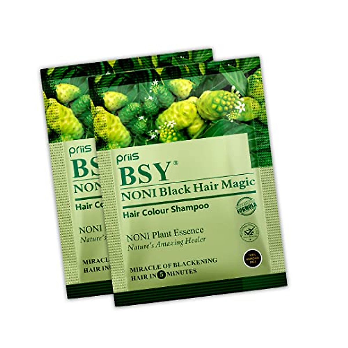 BSY Noni Black Hair Magic Shampoo | Hair Color | 10 Mins Ammonia-Free Shampoo-Based Hair Dye | 20ml X 12