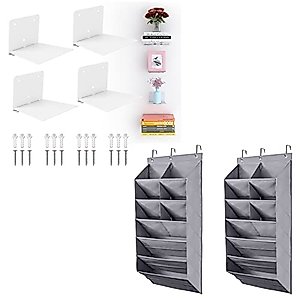 FENTEC Over The Door Shoe Organizer, 2 Pack 6-Tier Hanging Shoe Organizer Invisible Floating Bookshelf, Wall Mounted Floating Bookshelves Heavy-Duty Book Organizers