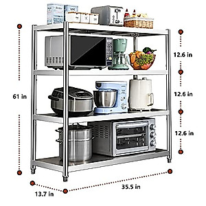Generic XBSM Stainless Steel Shelves 4-Tier Adjustable Shelving Unit Heavy-Duty Shelf Suitable for Kitchen Commercial Restaurant Garage Storage 200lb Per (35.5L×13.7W inch)