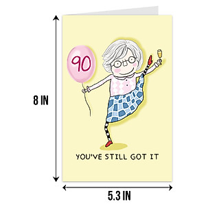 Qiliji Funny 90th Birthday Card for Women, 90 Years Old Birthday Card for Her, Happy Ninetieth Birthday Greeting Card, 90 Still Got It