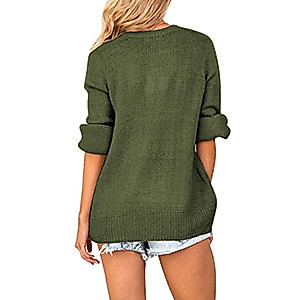 LookbookStore Fall Cute Sweater for Woman 2023 Winter Knit Sweaters Trendy Tops Army Green Long Sleeve Faux Wrap Surplice V Neck Wrap Sweater for Women Pullover Sweater Tunic Top Size M Size 8 10