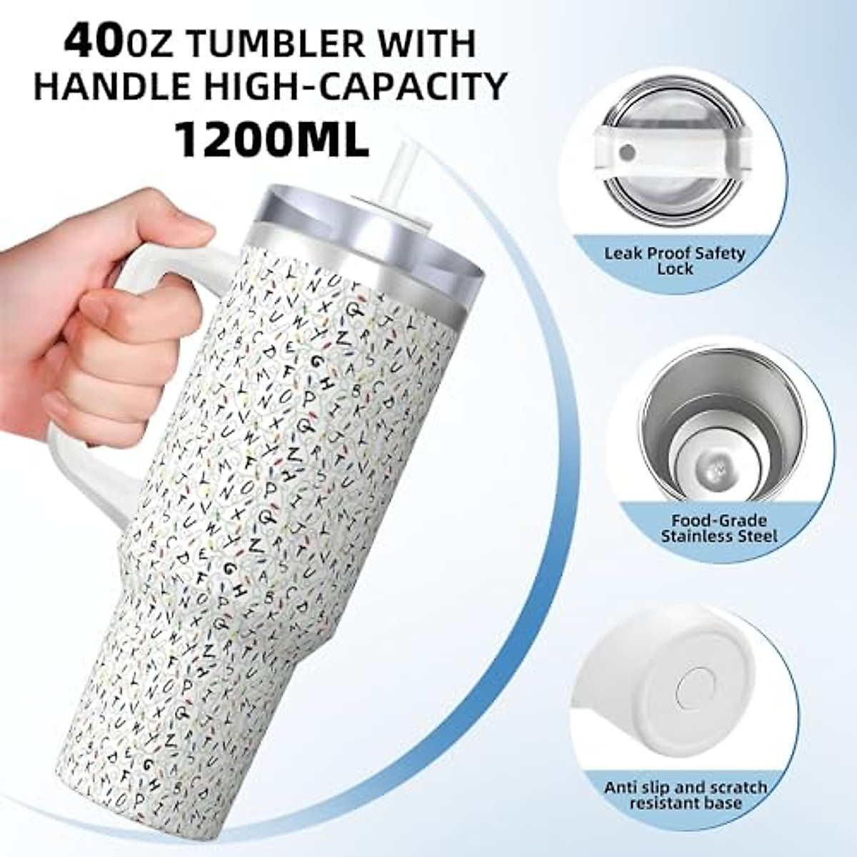 HULIBIN Stripe and Light Print Double Deck Stainless Steel Travel Coffee Cup With Lid 40 Oz Ice Bully Cup