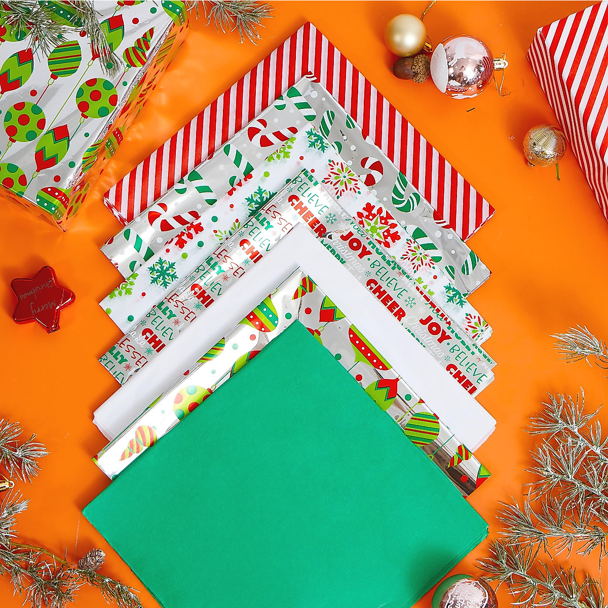 JOYIN 150 Pieces Christmas Wrapping Tissue Paper w/ Hologram & Prints for Gift Decoration, Gift Wrapping Boxes and Bags, Holiday Gift Extra-Special, Christmas Trees, Wine Bottles, Art & Craft and More