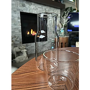 Bedside Water Carafe and Glass Set, 550ml Clear Glass Juice Water Pitcher, Night Water Carafe with Cup Set for Bedroom Nightstand, Wooden Pallet Included