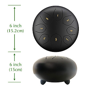 Luvay Steel Tongue Drum - 6 inches 8 Notes - Percussion Instrument - with Pouch, Book, Mallets, Finger Picks