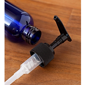 4 oz / 120 ml Cobalt Blue Boston Round PET Plastic Bottles with Black Lotion Pump (12 Pack)