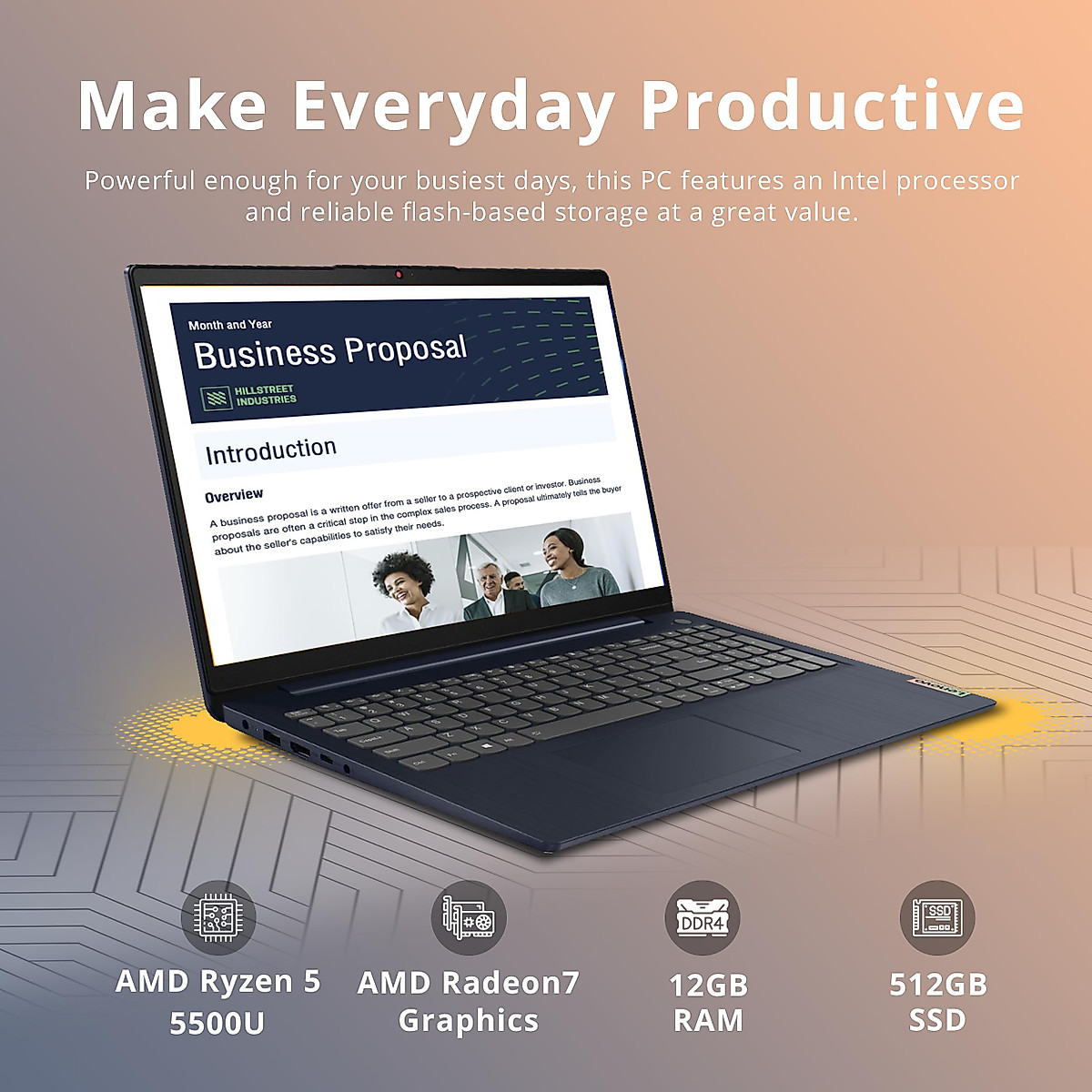 Lenovo IdeaPad 3 15ALC6 15.6" Laptop AMD Ryzen 5 5500U 12GB Ram 512GB SSD W10H (Renewed)