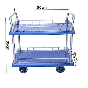 Teerwere Portable Folding Handcart Double-Layer Multi-Layer Mute Flat Trolley Trolley Pull Goods Four-Wheel Push Truck Small Cart Multi Function Folding Handcart (Color : Blue, Size : 48x73cm)