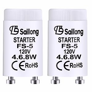 Saillong 2 Pack Upgraded Aluminum Housing Fluorescent Starter with 4-40W Preheat Fluorescent Lamps, CE Certified Fluorescent Tube Neon Starter Use in 110-130V (Compatible with FS-5)