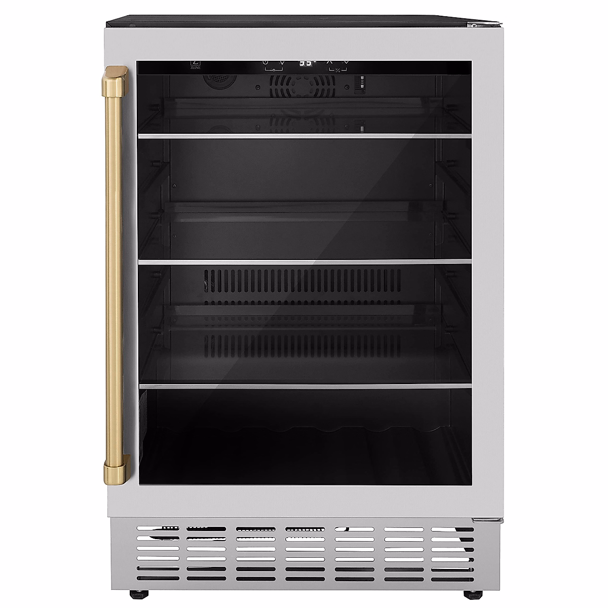 ZLINE 24" Autograph Edition 154 Can Beverage Cooler Fridge with Adjustable Shelves in Stainless Steel with Champagne Bronze Accents (RBVZ-US-24-CB)