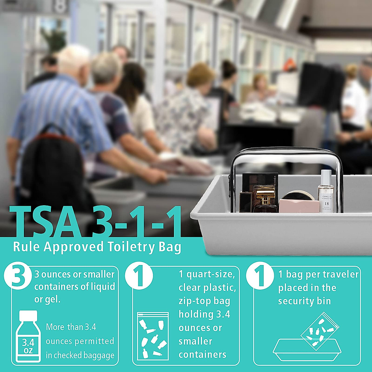 F-color Clear Makeup Bags - Clear Travel Bags for Toiletries 3 Pack TSA Approved Toiletry Bag Clear Toiletry bags Quart Size Travel Bag, Carry on Airport Airline Compliant Bag, Pure Black