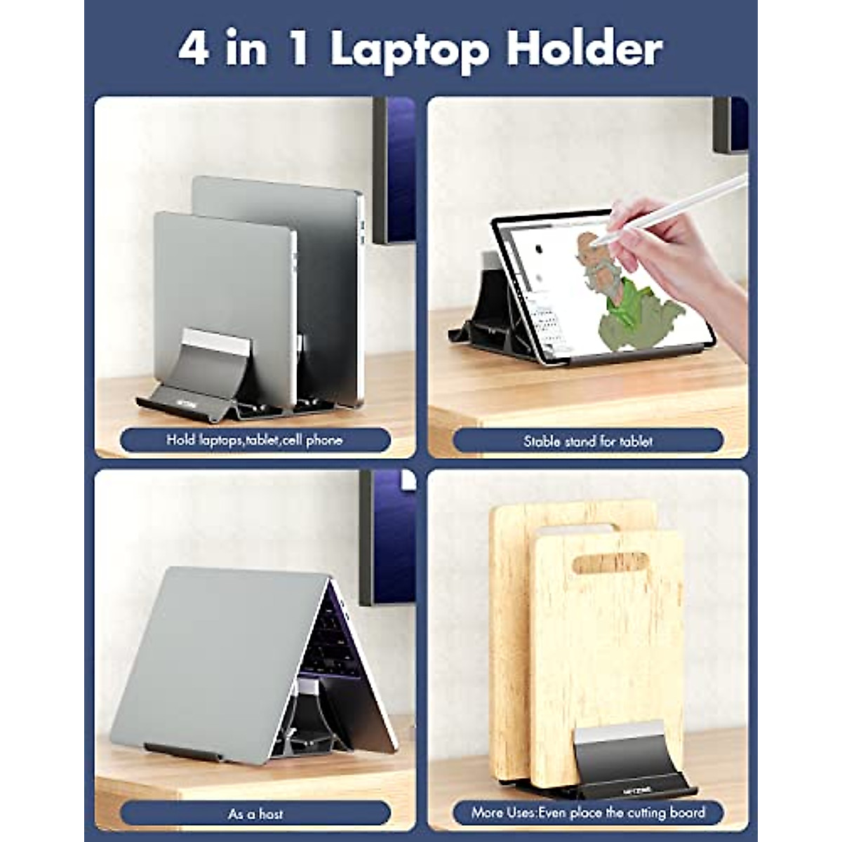 HEYZONE Vertical Laptop Stand,Dual Laptop Holder MacBook Vertical Stand,4 in 1 Gravity Laptop Dock Stand Auto Locking,Fits iPad/Surface/Chromebook/Gaming Laptops(Up to 17")