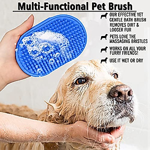 Kwispel 2 Pcs Dog Grooming Brush, Pet Shampoo Brush Dog Bath Grooming Shedding Brush Soothing Massage Rubber Comb with Adjustable Strap for Short Long Haired Dogs and Cats