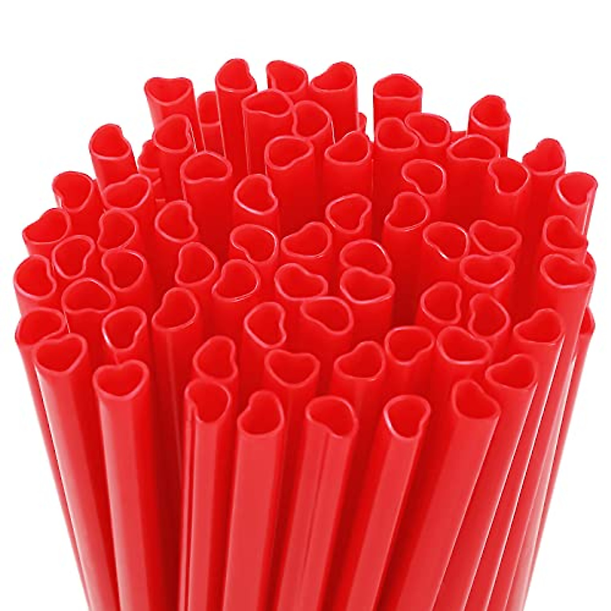 Whaline 100Pcs Valentine's Day Plastic Straws Heart Shape Red Drinking Straws Sweet Disposable Coffee Milk Straws Individually Wrapped Straws for Wedding Bridal Shower Birthday Party Supplies