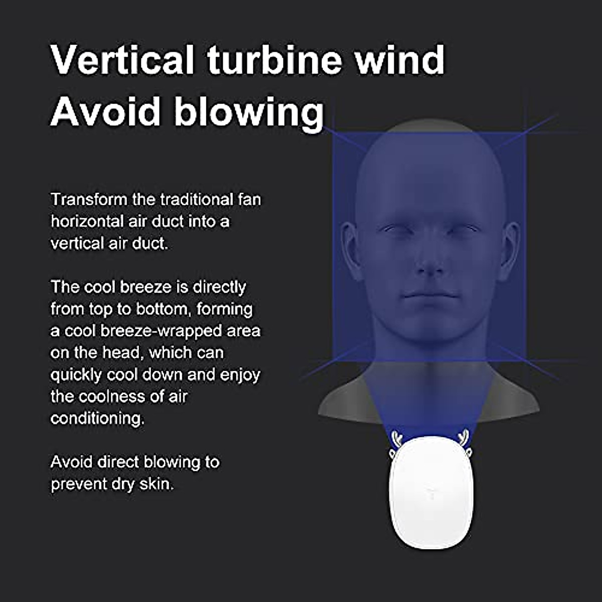 VR-robot Portable Hanging Neck Fan, Hands Free Air Cooler USB Rechargeable Personal Wearable Cooling Neck Fan, Adjustable Lanyard 3 Speed Mini Handheld Fan for Office,Camping,Travel,Outdoor