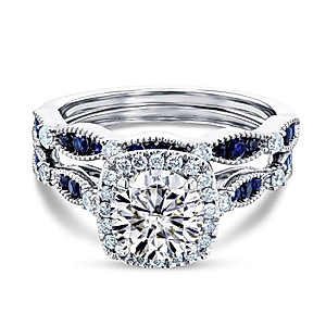 Kobelli Round Moissanite and Blue Sapphire Bridal Set - 8.0 G-H