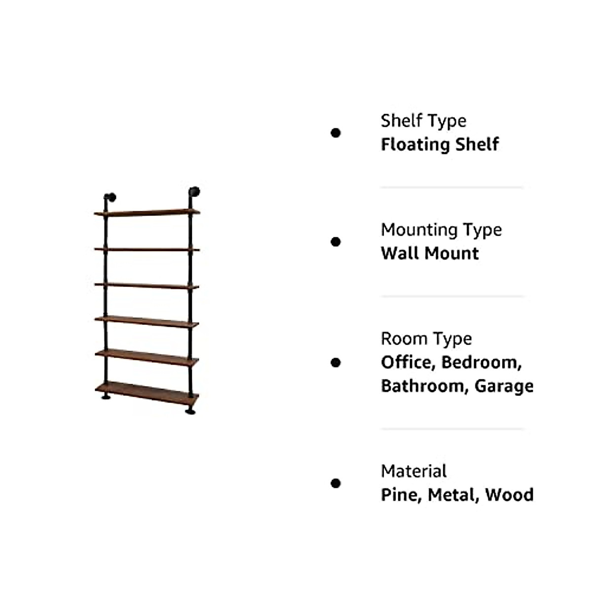 Diwhy Industrial Pipe Shelves Rustic Modern 36" W Wood Ladder Bookcase with Metal Frame,Pipe Wall Shelf,Wood Storage,Home Decor,Display Shelving,Retro Floating Wood Shelving,6 Layer Bookshelf (36" W)