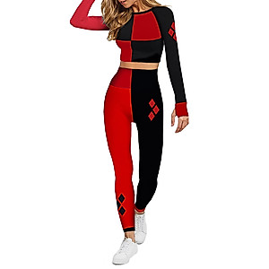 Harley Quinn Womens Cosplay Active Workout Outfits – Legging and Shirt 2PC Sets by MAXXIM Harley Quinn X-Small