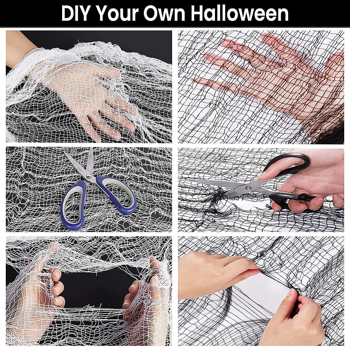 KITCHSTAR 5Pcs Halloween Creepy Cloth 32 x 72inch-Halloween Decorations Clearance Scary Spooky Cloth Creepy Gauze, Hanging Gauze Decor for Halloween Party Decoration Indoor Outdoor (3 Black+2 White)