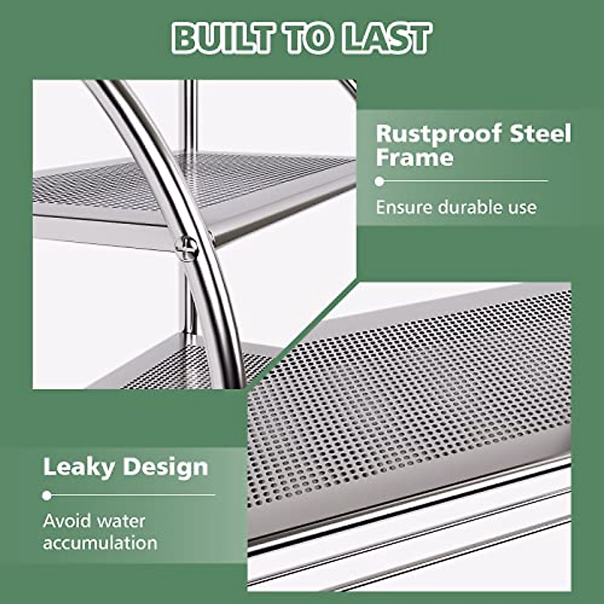 Safstar Wall Mounted Bathroom Shelf, 2-Tier Metal Bathroom Towel Rack w/Leaky Design Shelves & Towel Bars, Chrome Bathroom Shelf for Living Room Kitchen Bathroom, 18"W X 10"D X 22"H, Silver