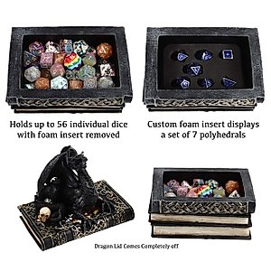 Forged Dice Co. Dragon Treasure Book Dice Box with Custom Foam Insert - Container Displays 7 Individual Dice or Holds 8 Complete Polyhedral Dice Sets 56 Total Dice - Storage for DND RPG Tabletop Dice