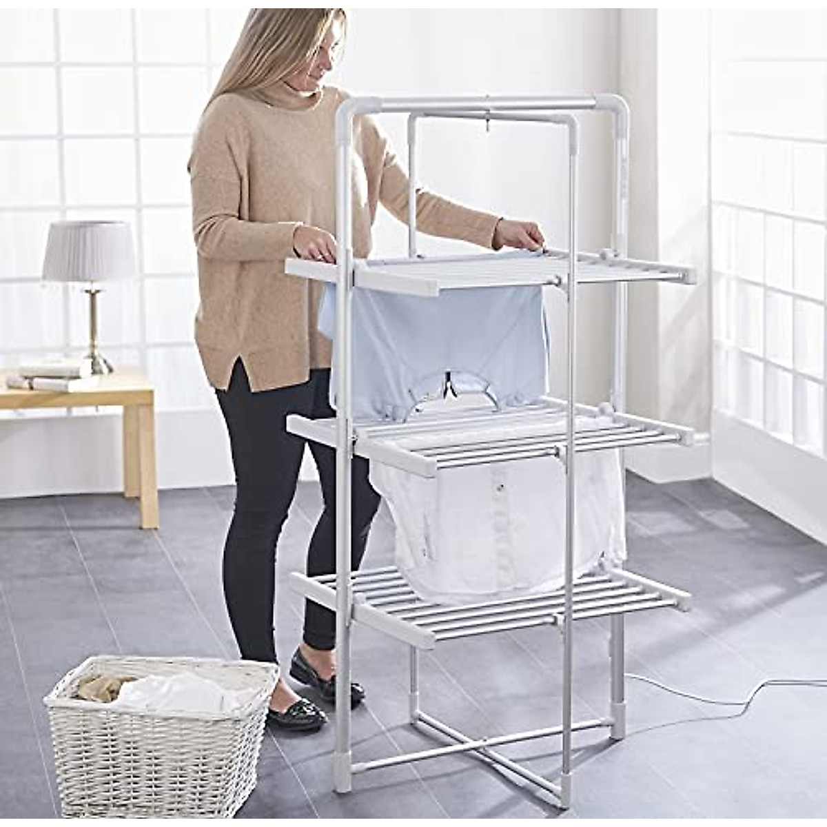 Easylife XL Heated Drying Rack with Timer, 3 Tier Airer, Warming Clothes Dryer, Electric Clothes Horse, Laundry Rack, h57.8 x w28.3 x d26.4