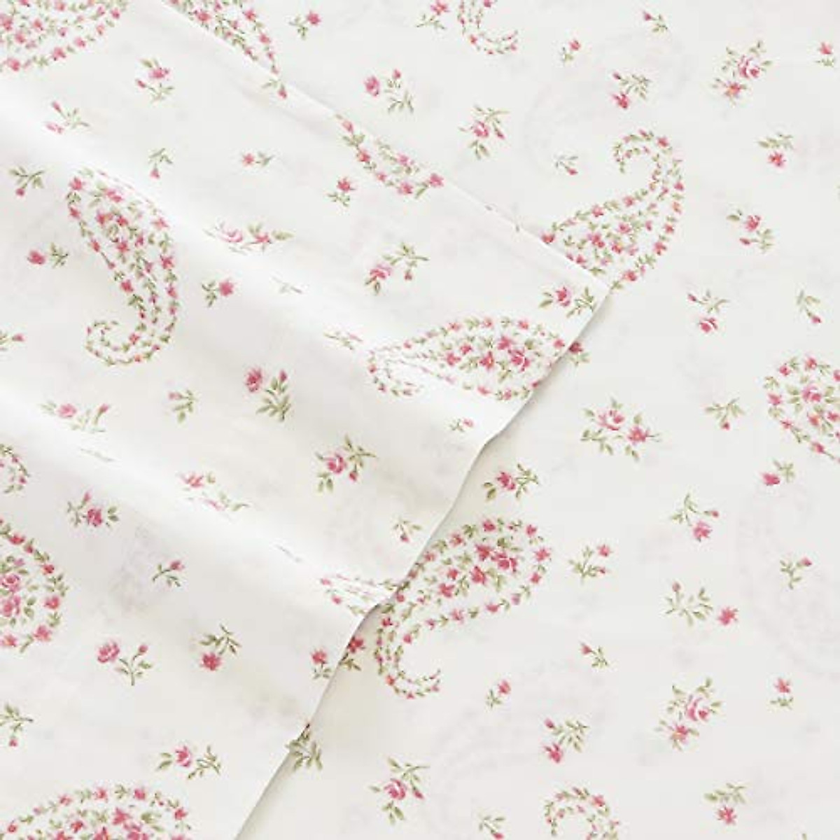 Laura Ashley Home Sateen Collection Bed Sheet Set - 100% Cotton, Silky Smooth & Luminous Sheen, Wrinkle-Resistant Bedding, 4 pcs, King, Bristol Paisley