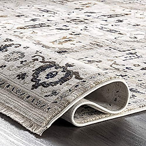 nuLOOM Oliveira Floral Medallion Fringe Area Rug, 5' 3" x 7' 7", Beige