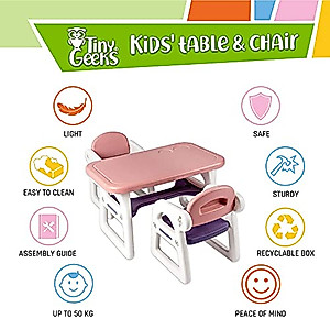 TinyGeeks Kids Table and Chairs Set Safe for Children Activity Table for Kids and Candy Kids Portable CD Player for Kids FM Radio - Batteries Included Bundle
