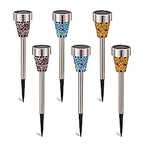 SUNWIND Solar Garden Lights Outdoor Decorative Mosaic Glass Pathway Lights White LED Solar Landscape Lights Waterproof for Lawn Path Patio Yard Walkway