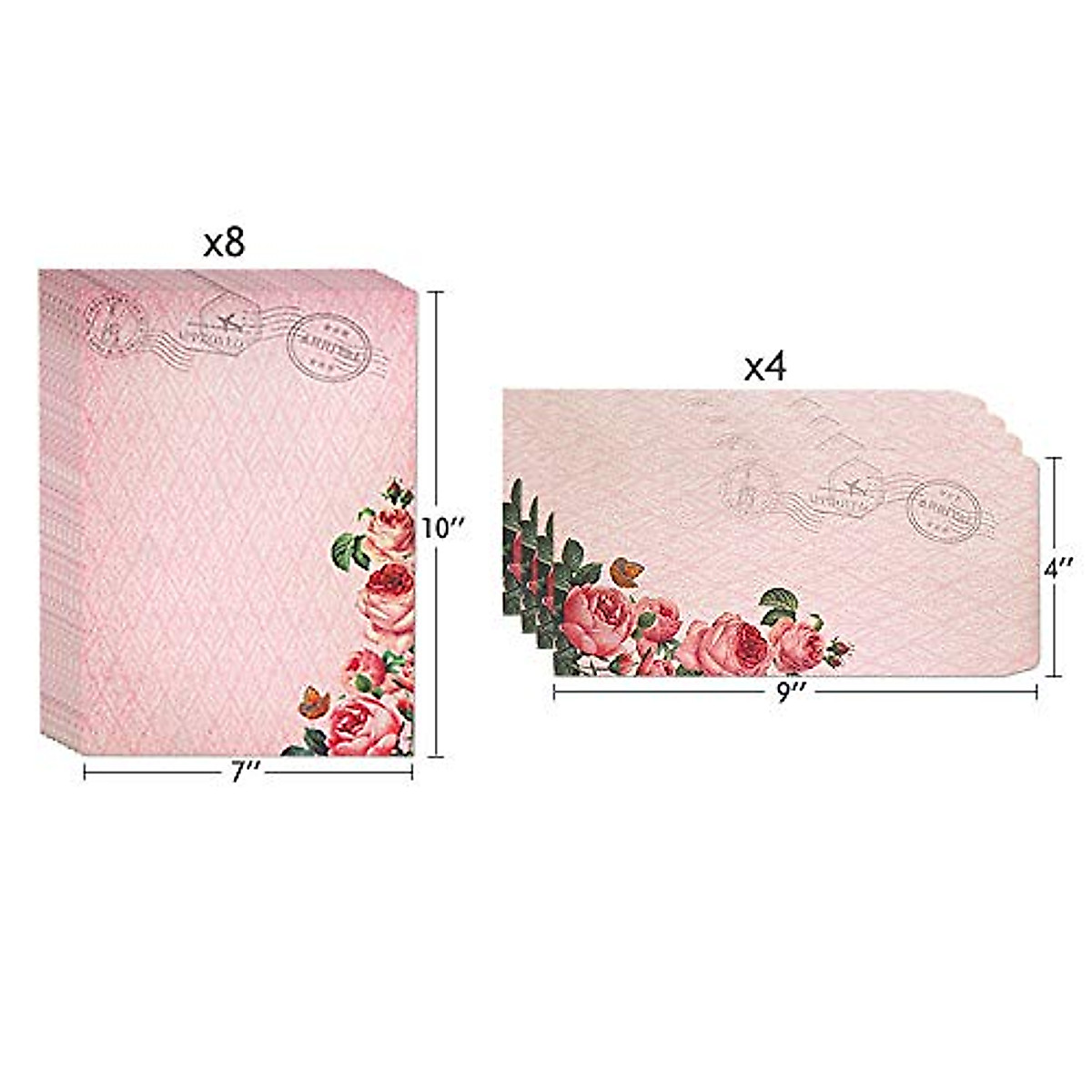 Stationary Paper and Envelopes Set Pack of 48 - Japanese Stationery Set Vintage Floral Letter Writing Paper - 8.5 x 11 Inch