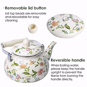 OLYTARU Enamel Teapot floral,Large Porcelain Enameled Teakettle,Colorful Water Tea Kettle pot for Stovetop,Small Retro Classic Design (style01 Growing)