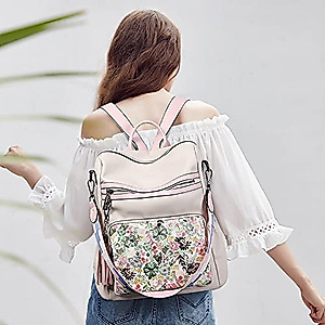 CLUCI Backpack Purse for Women Fashion Leather Designer Travel Large Ladies convertible Shoulder Bags with Tassel White print