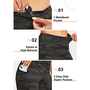 SANTINY Women's Fleece Lined Winter Leggings Water Resistant High Waisted Thermal Hiking Running Warm Pants Women Pockets(Green Camo_L)