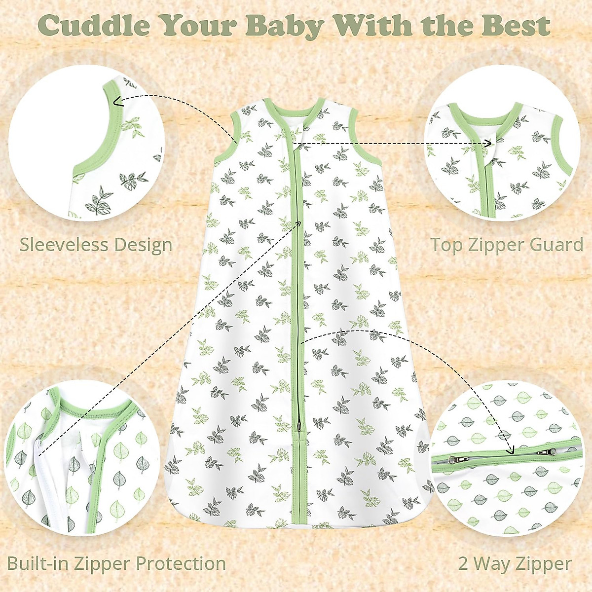 Baby Wearable Blanket, Breathable Cotton Sleep Sacks for 6-12 Months, 2 Pack Unisex Sleeping Bag Sack, Medium Size, 2-Way Zipper, 0.5 Tog