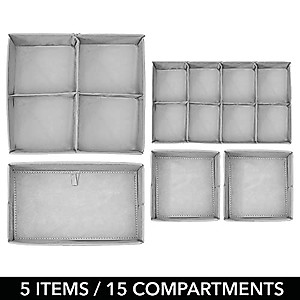mDesign Soft Fabric Dresser Drawer/Closet Divided Storage Organizer Bins for Nursery - Holds Blankets, Bibs, Socks, Lotion, Clothes, Shoes, Toys - Set of 5 - Gray/White Polka Dot