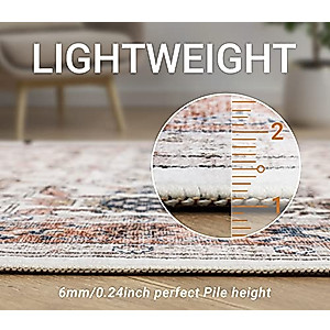befbee 8x10 Area Rugs for Living Room- Ultra-Thin Stain Resistant Washable Rug, Non-Slip Backing Rugs, Large Room Decor Area Rug (Peach/Grey,8'x10')
