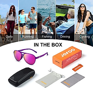 Jefoo Polarized Aviator Sunglasses for Women Men Retro Trendy Sports Sunglasses for Outdoor UV400 Protection