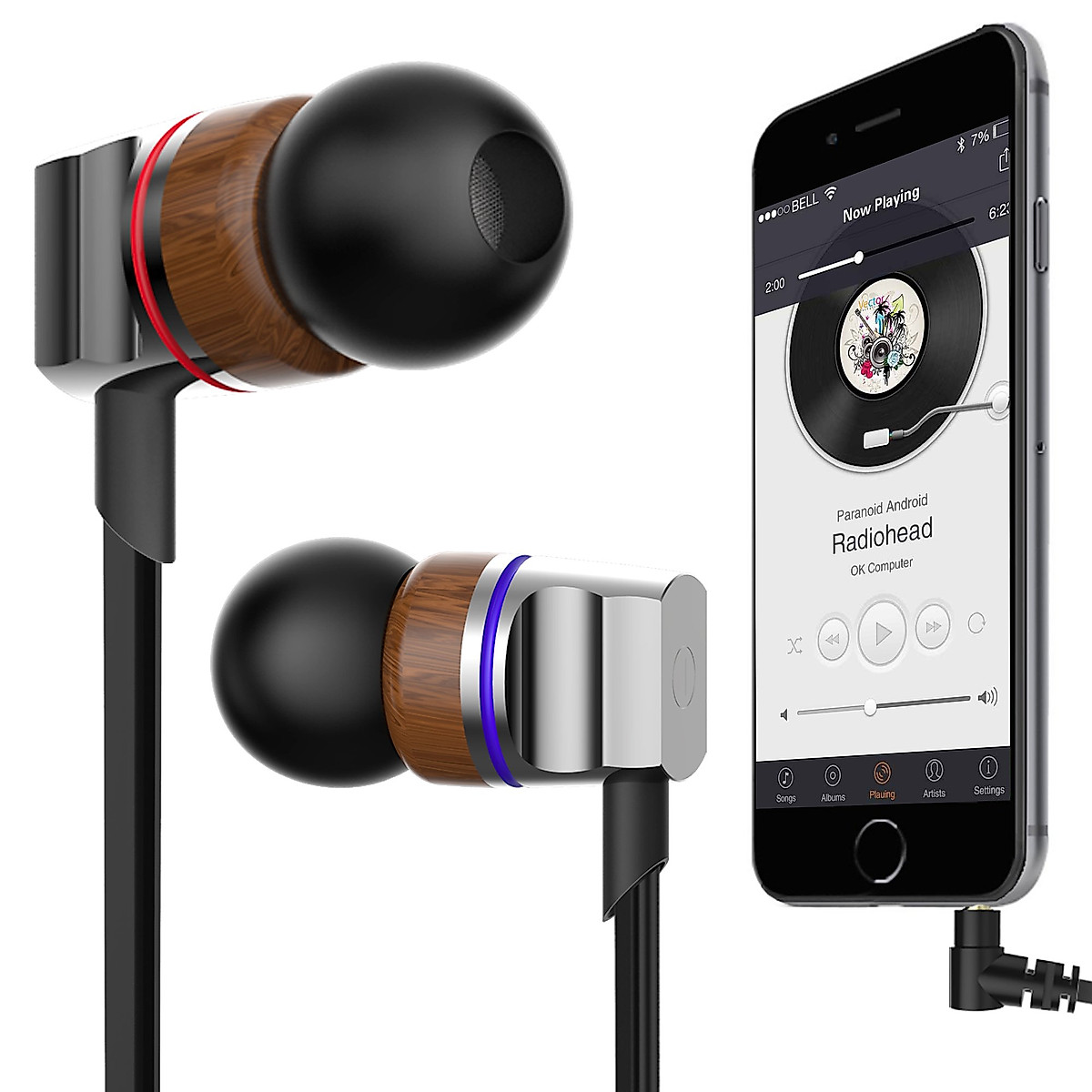 FOU Wood in-Ear Earphones Earbuds with Zipper Wood Metal Earbuds Headset with Mic in-Ear Wood Headphone Noise-isolating Zipper Wired Headphone with 3.5mm