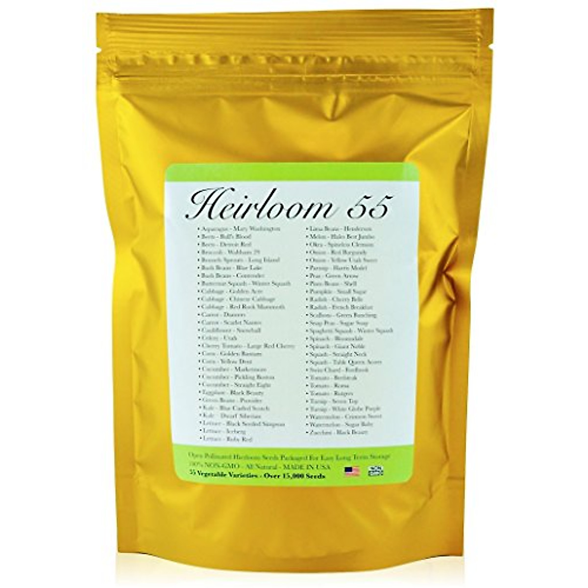 Heirloom Futures Seed Pack with 55 Varieties of Vegetable Seeds. 100% Non GMO Open Pollinated Non-Hybrid Naturally Grown Premium USA Seed Stock for All Gardeners.