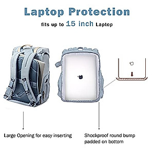 BAGSMART Camera Backpack, DSLR Camera Bag, Waterproof Camera Bag Backpack for Photographers, Fit up to 15" Laptop with Rain Cover and Tripod Holder, Light Blue