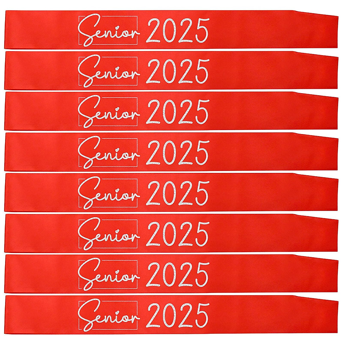 Generic Senior Sash 2025, 8 Pack Silver Glitter Red Satin Finally Graduated Senior Cheerleader Sashes for Class of 2025 Graduation Party Supplies