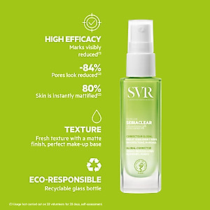 SVR Sebiaclear Face Serum. Retinoid Alternative with Niacinamide & Hyaluronic Acid For Sensitive Oily Skin. Reduce the Appearance of Fine Lines, Wrinkles, Control Breakouts & Unclog Pores, 1 fl.oz