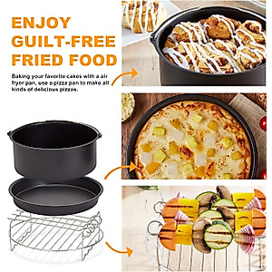 7 Inch 10pcs Air Fryer Accessories Set Fit for Gowise Gourmia Cozyna Ninja,Fit All 3.2qt-6.8qt Air Fryer,Kits with Skewers Silicone Mat,Pizza Pan,Cake Barrel,Non-Stick,Dishwasher Safe,Universal,Black